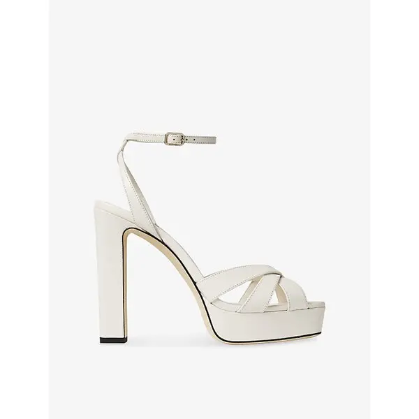 JIMMY CHOO Kove 120 Leather Heeled Platform Sandals - Latte