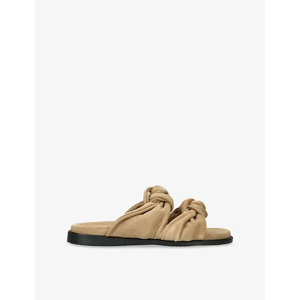 Dear Frances Tye Suede Slides With Knot Detailing - Camel