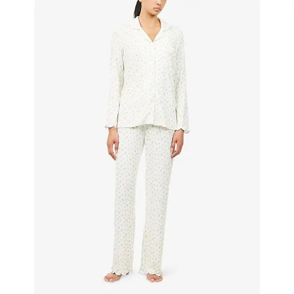THE NAP CO Scallop Printed Long-sleeve Modal-jersey Pyjama Set