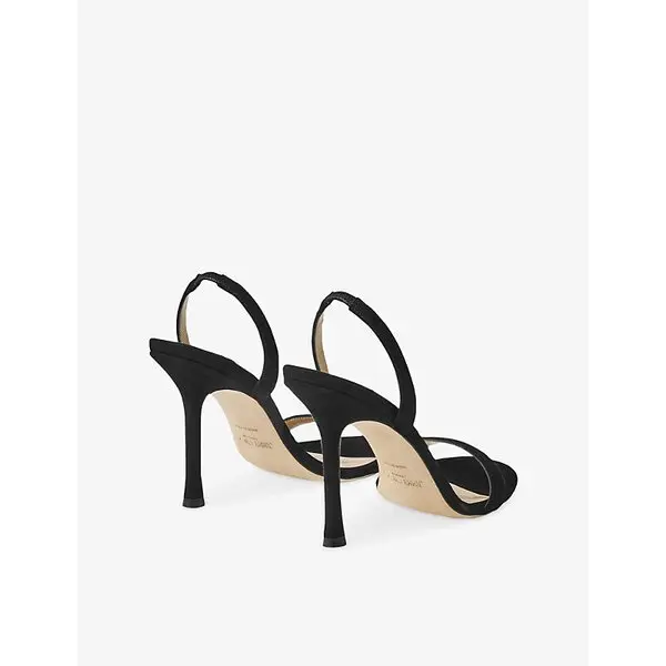 JIMMY CHOO Jenn 100 Suede Slingback Sandals - Black