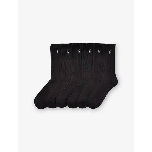 Polo Ralph Lauren Branded Pack Of Six Cotton-blend Socks - Black