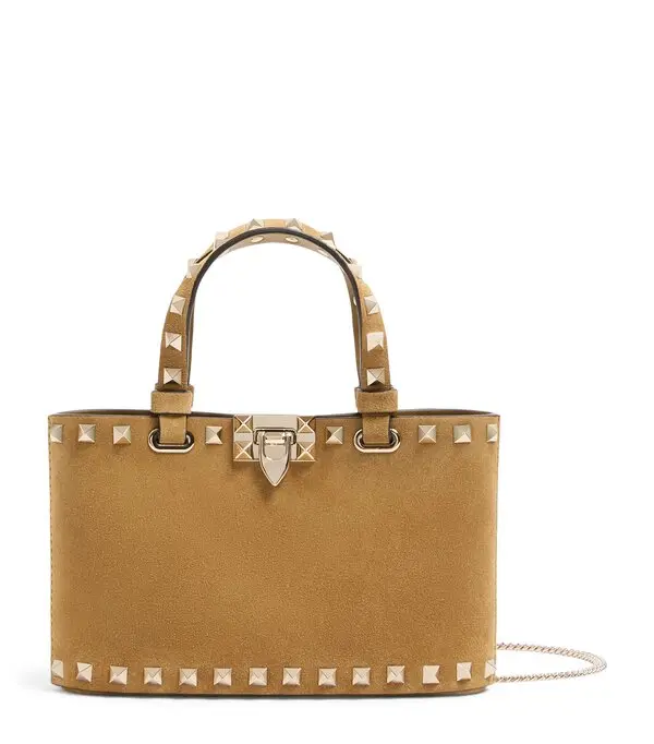 Valentino Garavani Mini Leather Rockstud Tote Bag - Brown