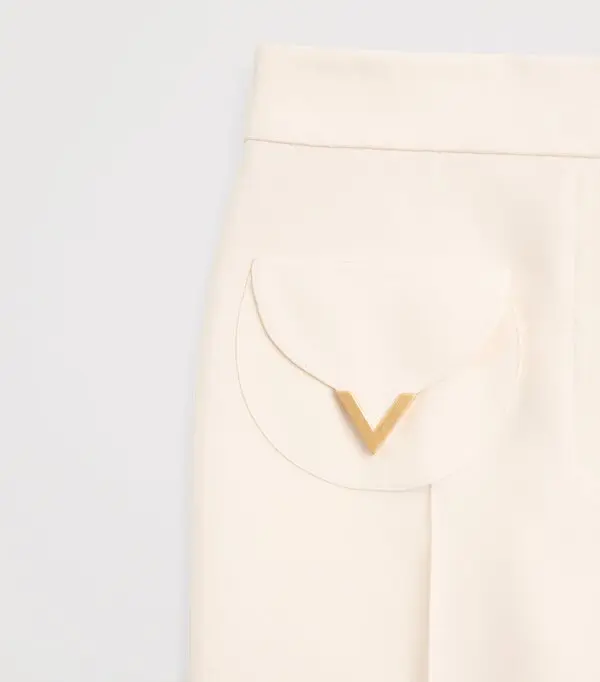 Valentino Garavani Wool-silk Crepe Tailored Trousers With Gold-tone V Hardware