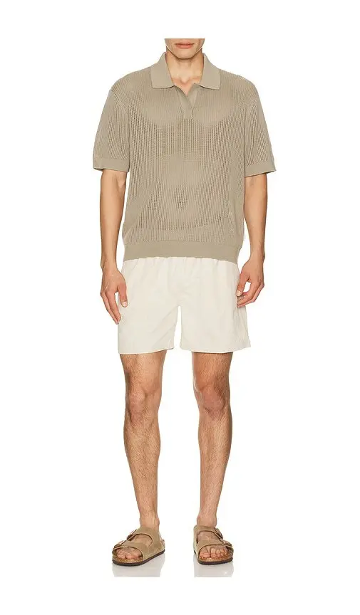 AUTO-REPLY Knit Mesh Johnny Collar Polo In . Also - Olive