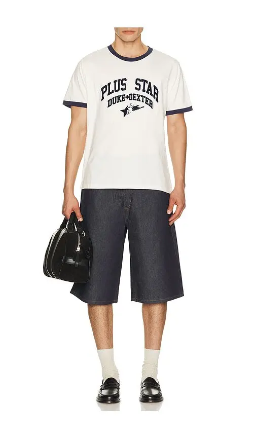 DUKE + DEXTER Plus Star Flock Printed Ringer Tee In . Also - White