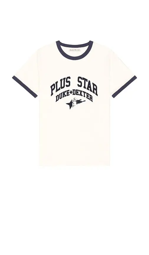 DUKE + DEXTER Plus Star Flock Printed Ringer Tee In . Also - White