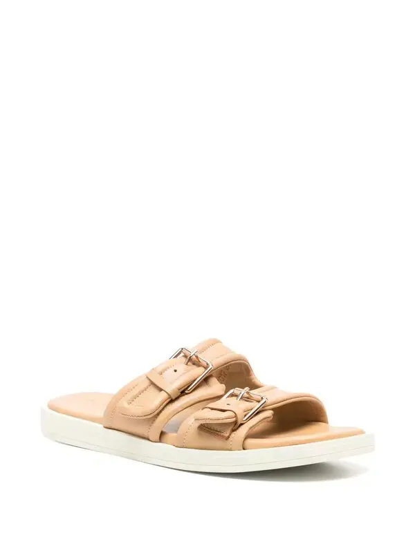SERGIO MORETTI FIRENZE Buckle-fastening Leather Flat Sandals - Neutrals