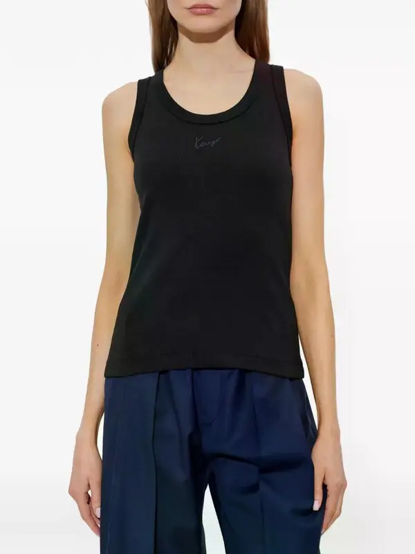 Kenzo Ribbed Cotton Logo Top - Black