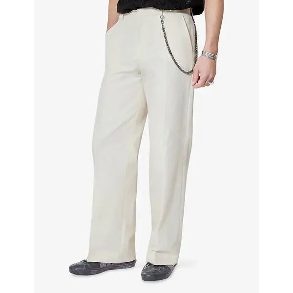 The Kooples Belted Wide-leg Cotton-blend Trousers