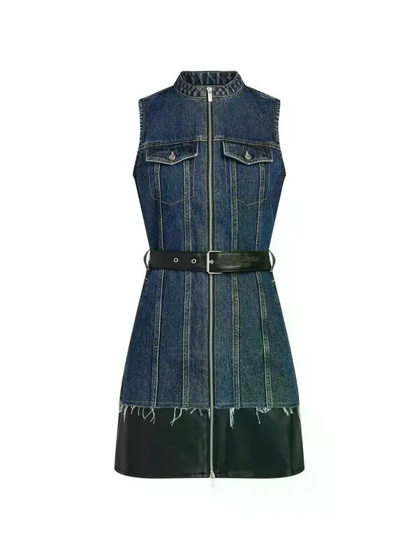 Karl Lagerfeld Sleeveless Mock Neck Mini Dress With Faux Leather Trim And Belt