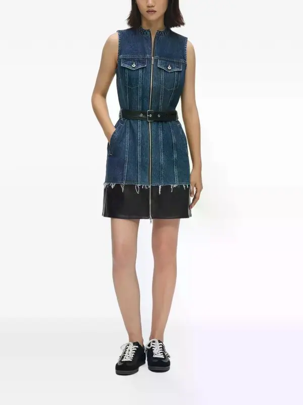 Karl Lagerfeld Sleeveless Mock Neck Mini Dress With Faux Leather Trim And Belt
