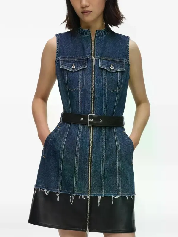 Karl Lagerfeld Sleeveless Mock Neck Mini Dress With Faux Leather Trim And Belt