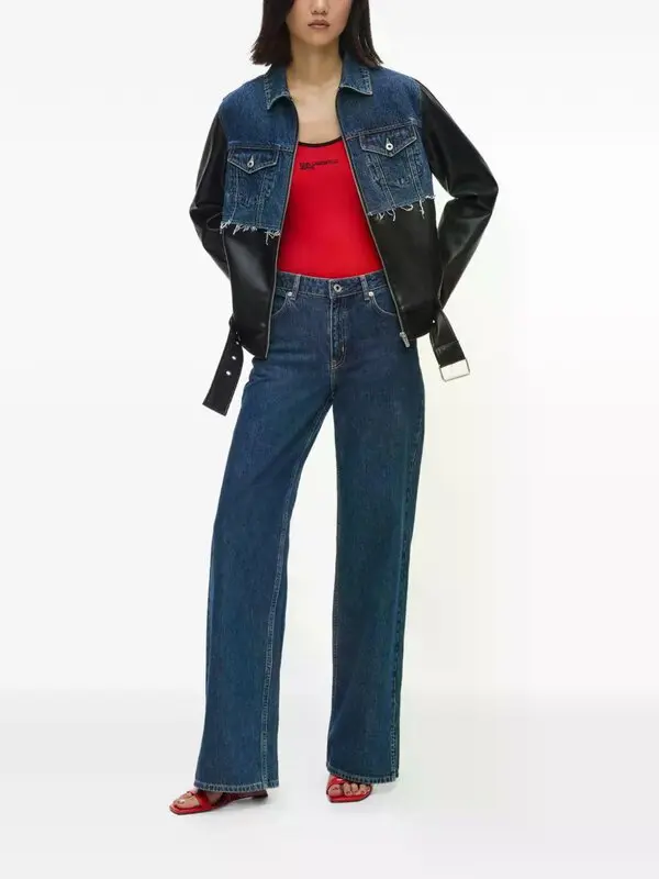 Karl Lagerfeld Panelled Raw-cut Denim And Leather Jacket