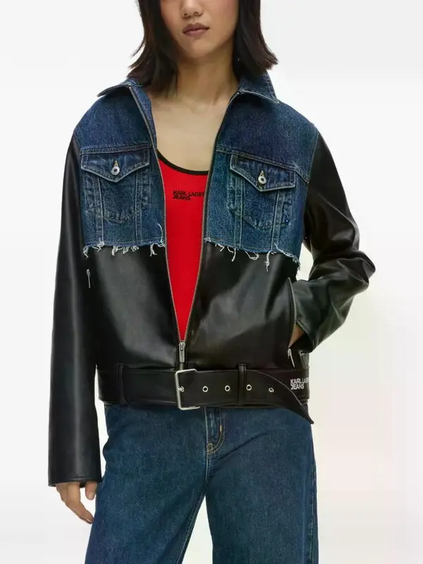 Karl Lagerfeld Panelled Raw-cut Denim And Leather Jacket