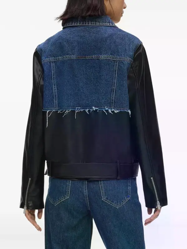 Karl Lagerfeld Panelled Raw-cut Denim And Leather Jacket