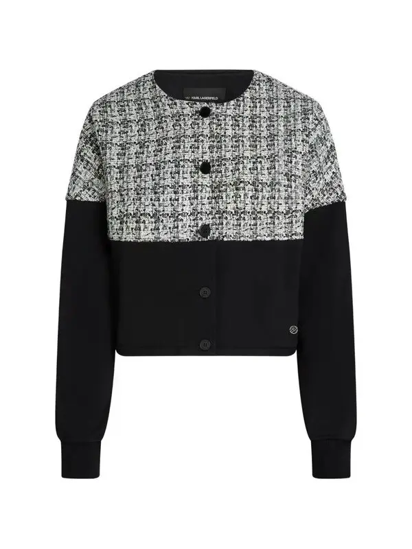 Karl Lagerfeld Boucle-panelled Jersey Cardigan - Black