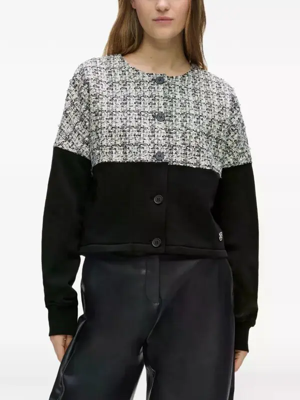 Karl Lagerfeld Boucle-panelled Jersey Cardigan