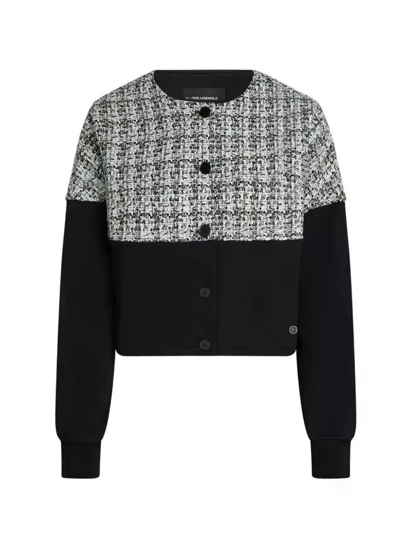 Karl Lagerfeld Boucle-panelled Jersey Cardigan - Black