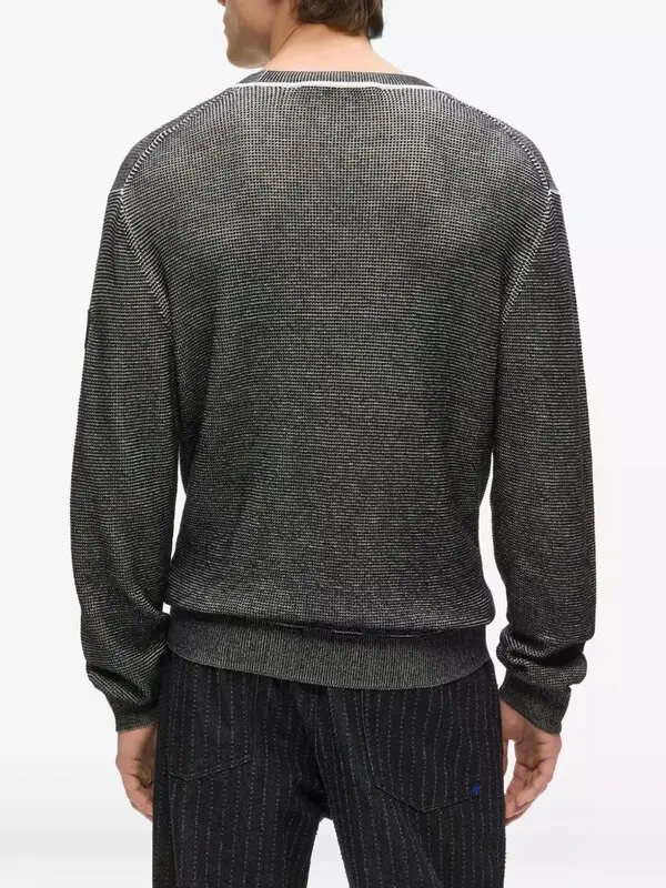 Karl Lagerfeld Waffle-knit Crew Neck Sweater With Logo Patch