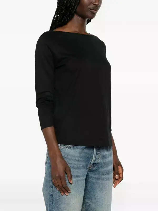 PUROTATTO Boat Neck Three-quarter Sleeve Top - Black