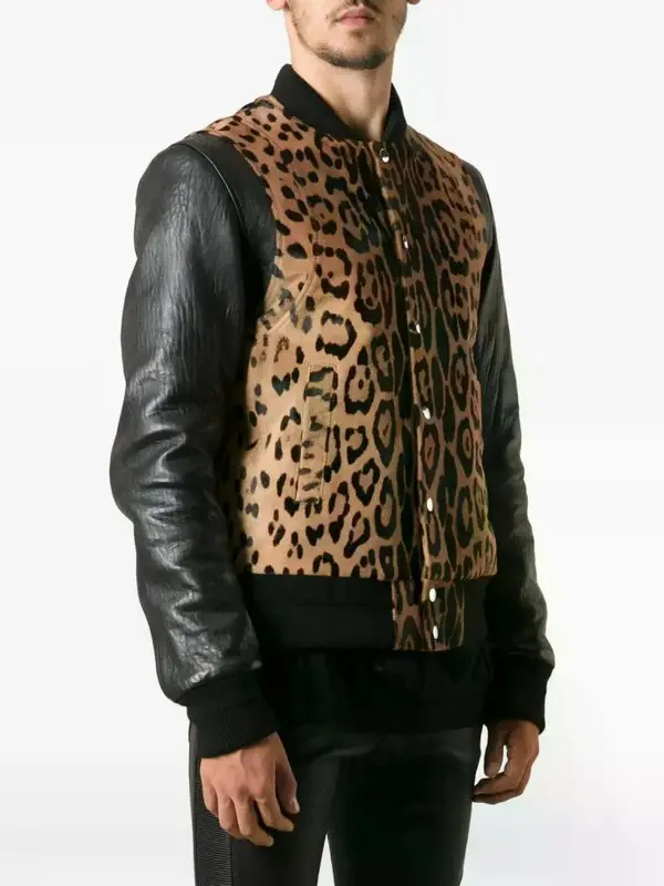 Balmain Leopard Print Leather-sleeve Jacket