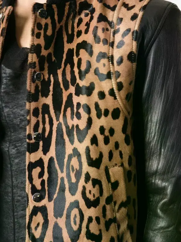 Balmain Leopard Print Leather-sleeve Jacket
