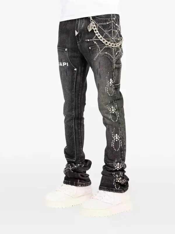 GUAPI Crystal-embellished Spider-motif Jeans - Grey