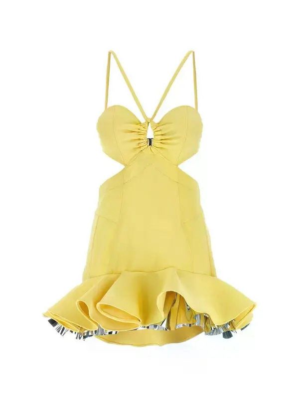 Rabanne Cut-out Flounce Hem Mini Dress - Yellow