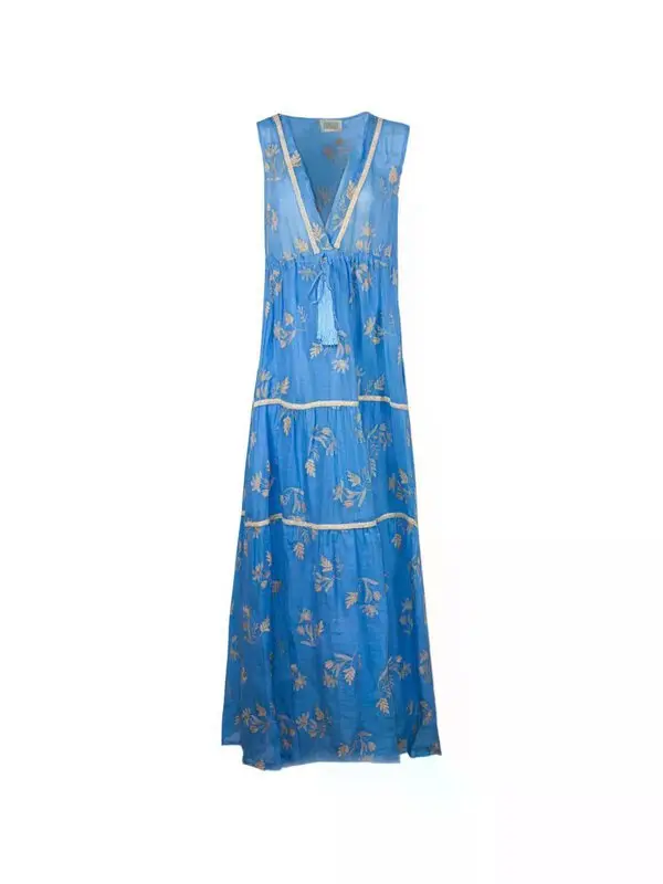 Pho Firenze Floral Ramie Tiered Maxi Dress