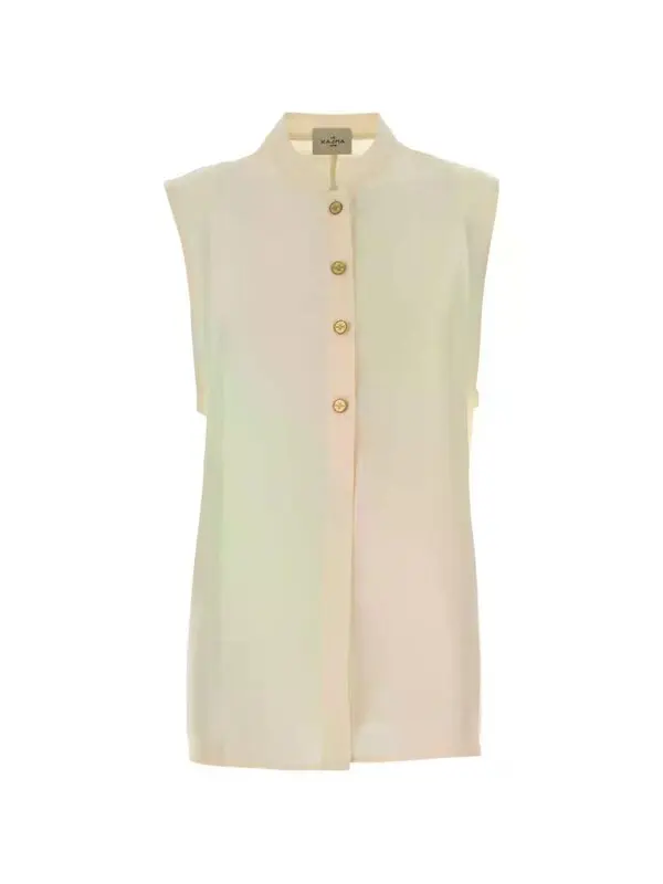Le Kasha Sleeveless Band Collar Button-up Blouse - Neutrals