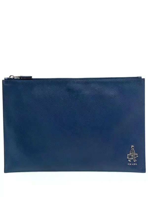 Prada Saffiano Leather Voyage Clutch Bag - Blue