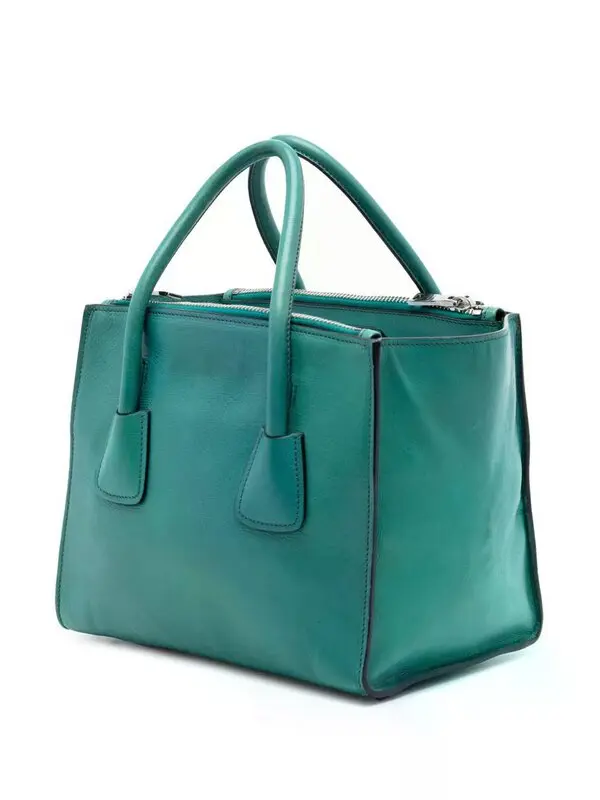 Prada Glace Calf Twin Pocket Double Handle Satchel - Green