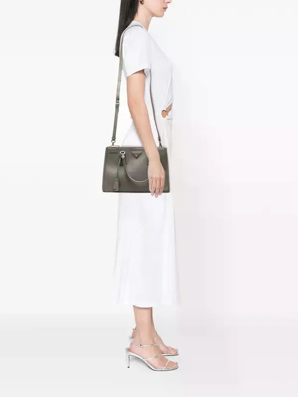 Prada Saffiano Leather Double Zip Satchel - Grey