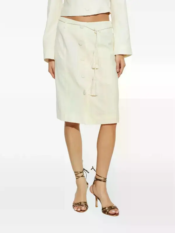 Posse Elspeth Button-front Wool Midi Skirt With Tassel Belt - Neutrals