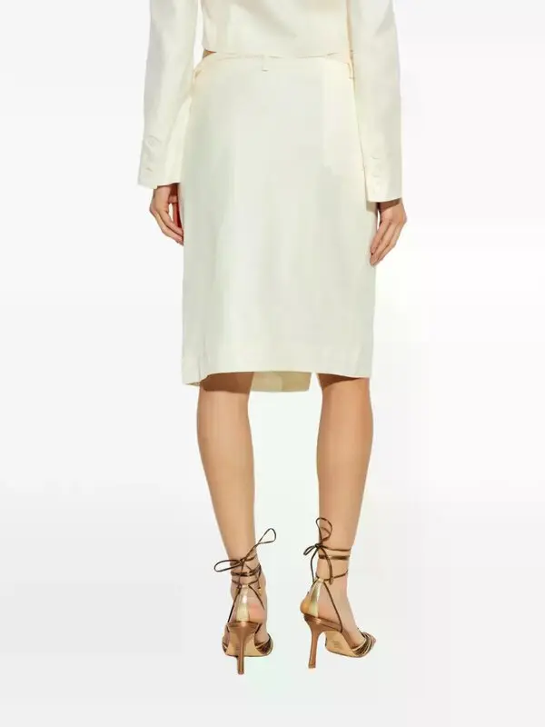 Posse Elspeth Button-front Wool Midi Skirt With Tassel Belt - Neutrals