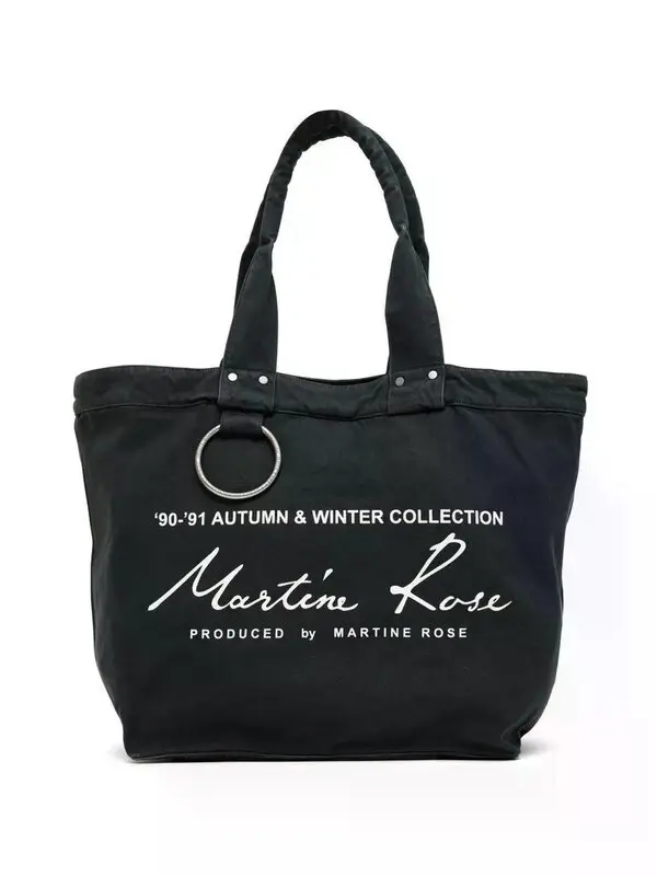 Martine Rose Logo-print Ring Detail Tote Bag - Black