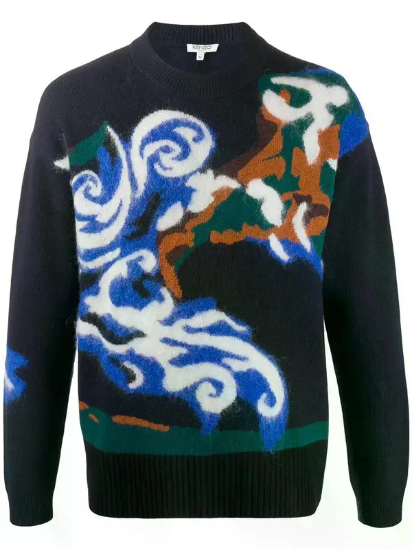 Kenzo Intarsia-knit Logo Wool-blend Sweater - Blue