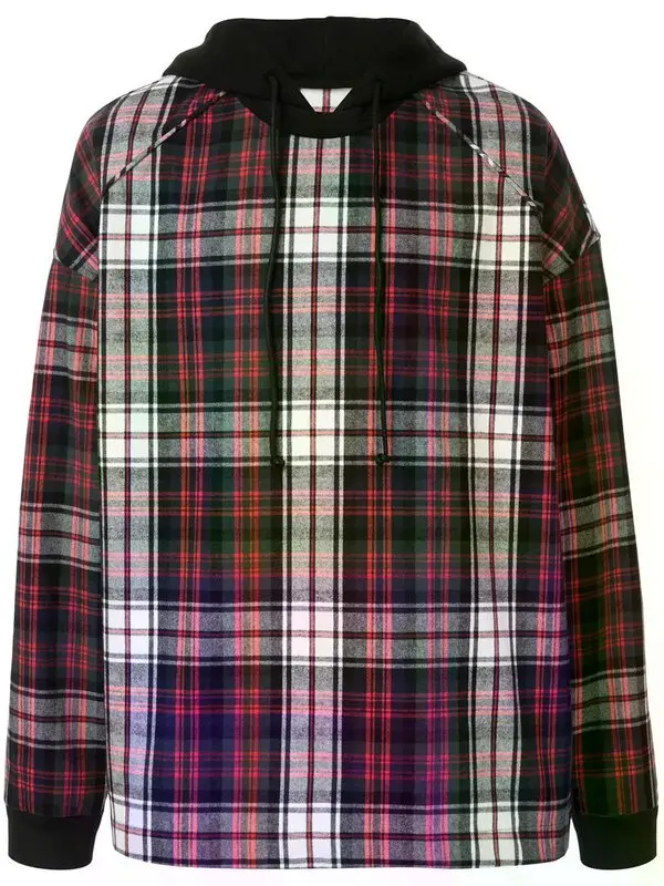 JUUN.J Checked Drawstring Hooded Sweatshirt - Multicolour