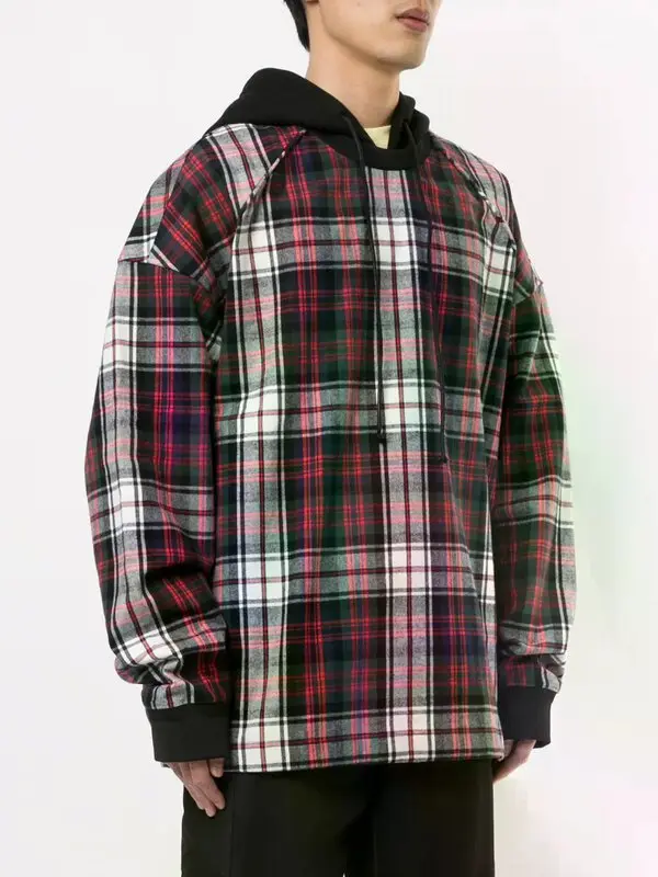 JUUN.J Checked Drawstring Hooded Sweatshirt - Multicolour