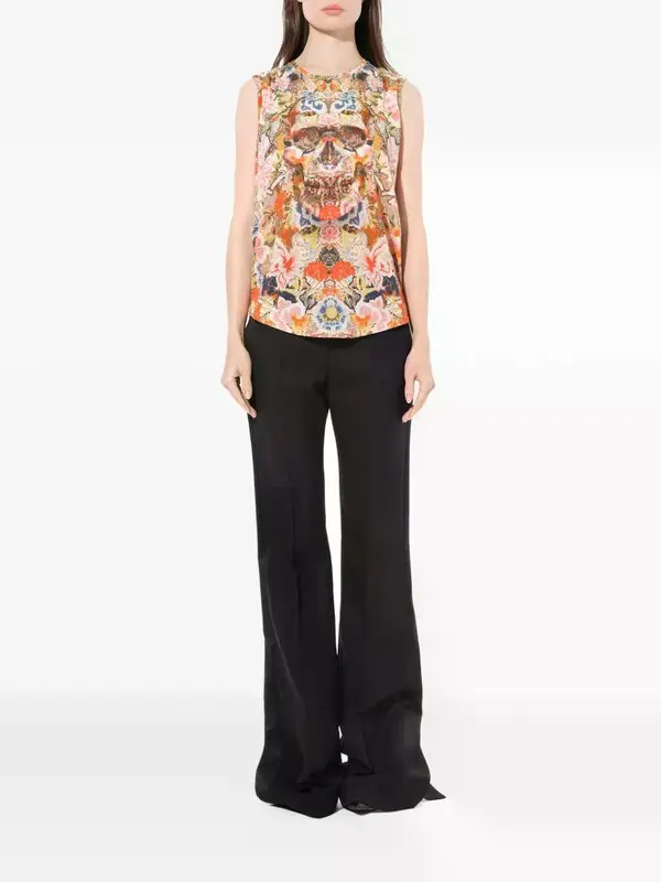 Alexander McQueen Sleeveless Floral Skull Print Vest - Orange