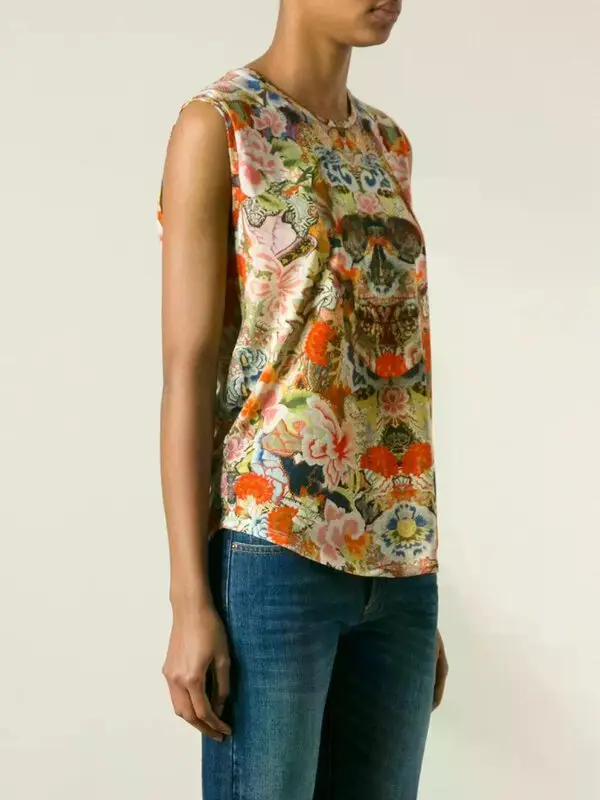 Alexander McQueen Sleeveless Floral Skull Print Vest - Orange