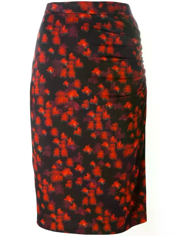 Givenchy Abstract Floral Print Pencil Skirt - Red