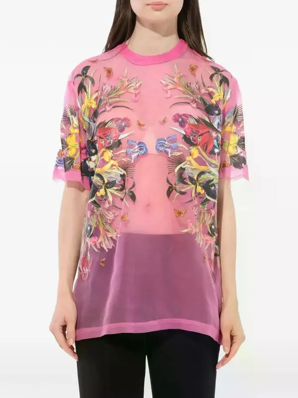 Givenchy Semi-sheer Floral Print T-shirt - Pink