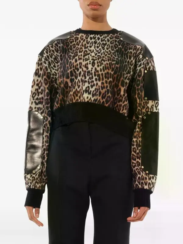 Givenchy Leopard Print Leather Panel Cropped Jumper - Black