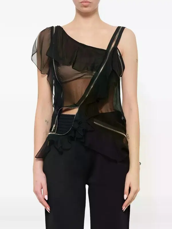 Givenchy One-shoulder Ruffle Zip Top - Black