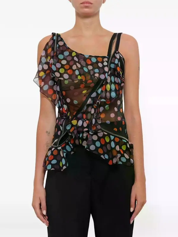 Givenchy Asymmetrical Zip Detail Sheer Polka Dot Top
