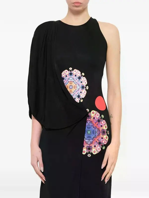 Givenchy Asymmetric Printed Midi Dress - Black