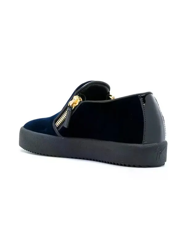 GIUSEPPE ZANOTTI Navy Velvet And Leather Eve Slip-on Sneakers