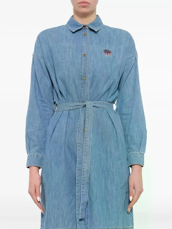Kenzo Cotton Tiger Embroidered Belted Shirt Dress