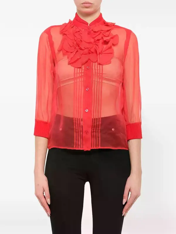 Givenchy Sheer Frill Fitted Shirt - Red